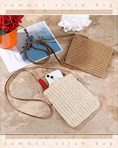 Sweetude 2 Pcs Straw Beach Bag for Women Summer Woven Straw Purse Cute Shoulder Straw Clutch Small Women's Crossbody Handbags for Women Girl Vacation