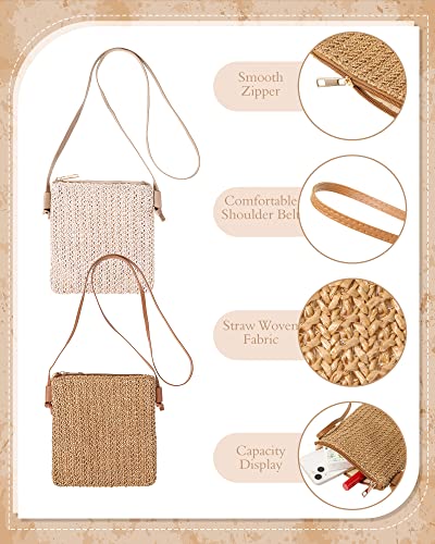 Sweetude 2 Pcs Straw Beach Bag for Women Summer Woven Straw Purse Cute Shoulder Straw Clutch Small Women's Crossbody Handbags for Women Girl Vacation