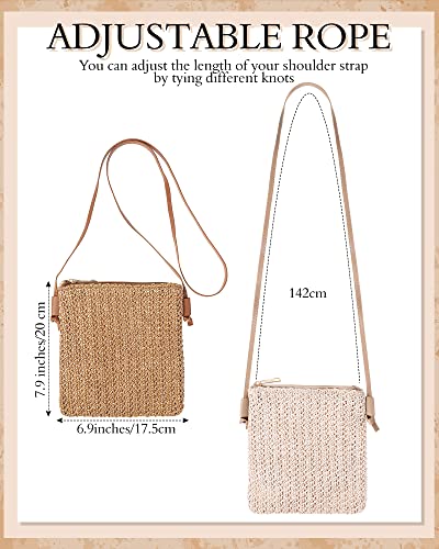 Sweetude 2 Pcs Straw Beach Bag for Women Summer Woven Straw Purse Cute Shoulder Straw Clutch Small Women's Crossbody Handbags for Women Girl Vacation