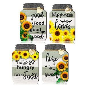 jinrich set of 4 sunflower kitchen wall decor mason jar wood rustic wall decor decor farmhouse kitchen wall art signs for kitchen and home decor 7×4.7 inches (modern minimalist)