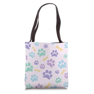 pastel puppy paw prints and bones light pink pattern tote bag