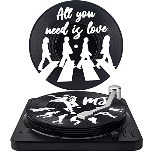 Valdivia Vinyl Record Coasters for Drinks with Record Player Holder, 6 Pcs Retro and Legendary Coasters Set, Funny Coasters for Housewarming Gifts, Music Lovers Gifts, Wedding Registry Gift Ideas