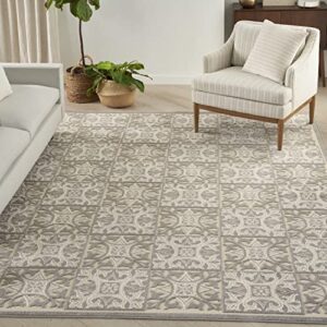 nourison aloha indoor/outdoor ivory/grey 7′ x 10′ area -rug, easy -cleaning, non shedding, bed room, living room, dining room, deck, backyard, patio, high traffic (7×10)