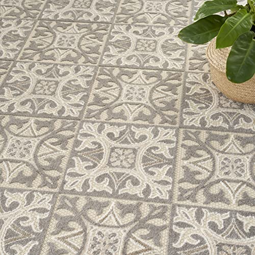 Nourison Aloha Indoor/Outdoor Ivory/Grey 7' x 10' Area -Rug, Easy -Cleaning, Non Shedding, Bed Room, Living Room, Dining Room, Deck, Backyard, Patio, High Traffic (7x10)