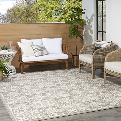 Nourison Aloha Indoor/Outdoor Ivory/Grey 7' x 10' Area -Rug, Easy -Cleaning, Non Shedding, Bed Room, Living Room, Dining Room, Deck, Backyard, Patio, High Traffic (7x10)