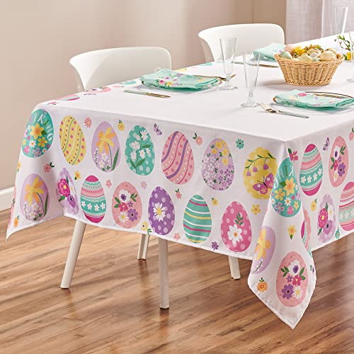 Kadut Easter Tablecloth Rectangle, Easter Eggs Fabric Table cloth, Elegant, Bold and Cheerful Easter Egg Design. Rectangular (60"x 126”) Indoor/Outdoor Use. For Spring, Easter, and Summer Tablecloth.