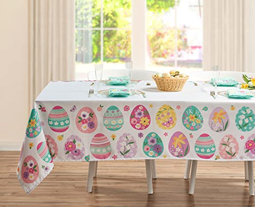 Kadut Easter Tablecloth Rectangle, Easter Eggs Fabric Table cloth, Elegant, Bold and Cheerful Easter Egg Design. Rectangular (60"x 126”) Indoor/Outdoor Use. For Spring, Easter, and Summer Tablecloth.