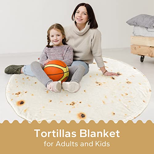 FUNUPUP Burritos Tortillas Blanket Double Sided, 71 inches Adult Size Giant Funny Realistic Food Throw Blanket 290 GSM Soft Warm Flannel Taco Blanket