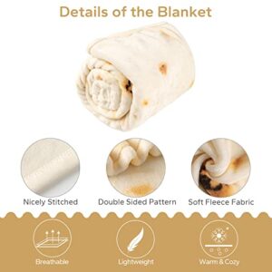 FUNUPUP Burritos Tortillas Blanket Double Sided, 71 inches Adult Size Giant Funny Realistic Food Throw Blanket 290 GSM Soft Warm Flannel Taco Blanket