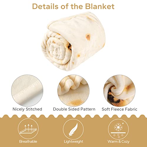 FUNUPUP Burritos Tortillas Blanket Double Sided, 71 inches Adult Size Giant Funny Realistic Food Throw Blanket 290 GSM Soft Warm Flannel Taco Blanket