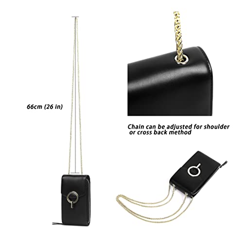 Pearl Angeli Crossbody Cell Phone Purses for women Small Leather Shoulder Wallet with RFID Credit Card Metal Chain（Black）