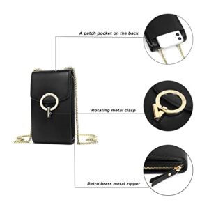 Pearl Angeli Crossbody Cell Phone Purses for women Small Leather Shoulder Wallet with RFID Credit Card Metal Chain（Black）