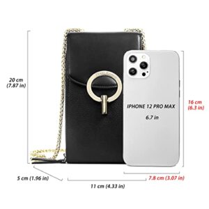 Pearl Angeli Crossbody Cell Phone Purses for women Small Leather Shoulder Wallet with RFID Credit Card Metal Chain（Black）