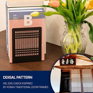 EEG Check Book Ends for Shelves – Korean Ddisal Farmhouse Decor Book Holder Bookends for Heavy Books – Heavy Duty Metal Decorative Bookends with Anti-Slip Wide Base – Safe Round Edge Book Stoppers