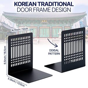 EEG Check Book Ends for Shelves – Korean Ddisal Farmhouse Decor Book Holder Bookends for Heavy Books – Heavy Duty Metal Decorative Bookends with Anti-Slip Wide Base – Safe Round Edge Book Stoppers