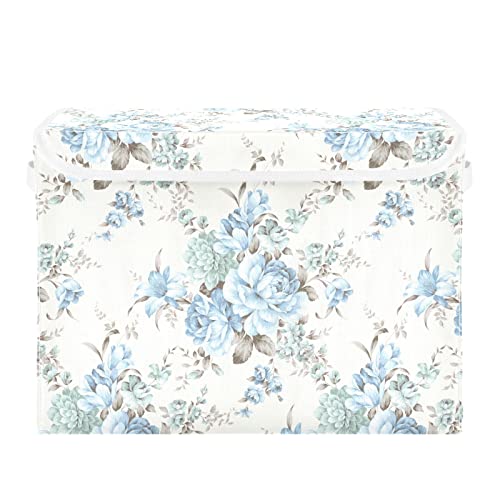 Sletend Flower Floral Lidded Home Storage Bins Closet Storage Bins, Foldable Oxford Fabric Storage Box for Home Bedroom Closet Office (16.5x12.6x11.8 in)