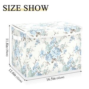 Sletend Flower Floral Lidded Home Storage Bins Closet Storage Bins, Foldable Oxford Fabric Storage Box for Home Bedroom Closet Office (16.5x12.6x11.8 in)