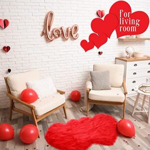 23.6 x 35.4 Inch Valentine's Day Double Heart Shaped Rug Heart Rug for Bedroom Fluffy Area Rugs Soft Faux Fur Rug Non Slip Carpet for Home Living Room Decor Kids Nursery Girls Dorm (Red)