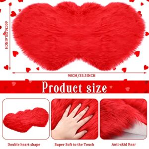 23.6 x 35.4 Inch Valentine's Day Double Heart Shaped Rug Heart Rug for Bedroom Fluffy Area Rugs Soft Faux Fur Rug Non Slip Carpet for Home Living Room Decor Kids Nursery Girls Dorm (Red)