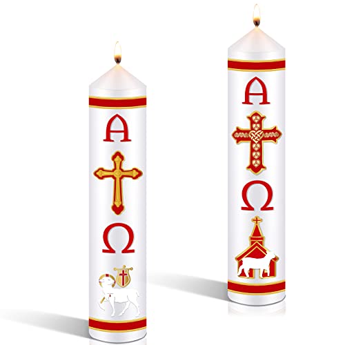 2 Pcs Easter Paschal Candle Cirios Religious Catolicos Candle Baptism Prayer Religious Candles Alpha Cross Week Candle Easter Decoration