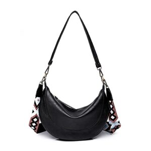 hi-qtool crossbody bags purse for women crescent shoulder hobo purses vegan leather handbag with adjustable guitar strap