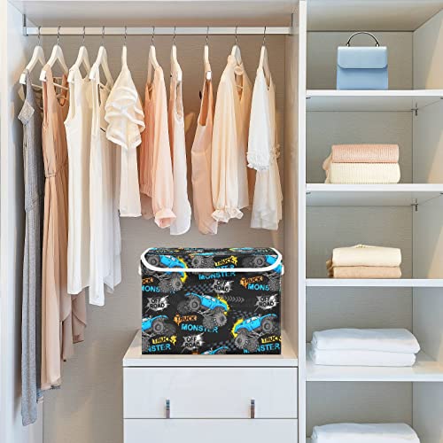 Sletend Storage Box Monster Truck Closet Storage Bins with Lids, Foldable Oxford Fabric Storage Box for Home Bedroom Closet Office (16.5x12.6x11.8 in)