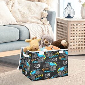 Sletend Storage Box Monster Truck Closet Storage Bins with Lids, Foldable Oxford Fabric Storage Box for Home Bedroom Closet Office (16.5x12.6x11.8 in)