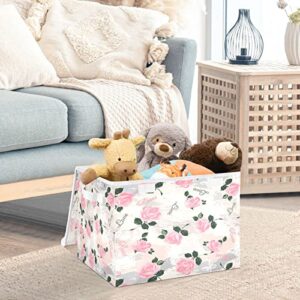 Pink Rose Butterfly Storage Basket 16.5x12.6x11.8 In Collapsible Fabric Storage Cubes Organizer Large Storage Bin with Lids and Handles for Shelves Bedroom Closet Office