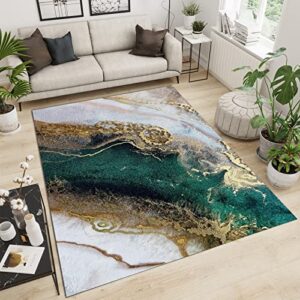 FYMUROL Brilliant Emerald Green Area Rug, Fashion Gold Art Deco Rug, Washable Bedroom Rug with High Density Non-Slip Backing Large Area Soft for Living Room Sofa Entrance Corridor Kids Room-6ft×8ft