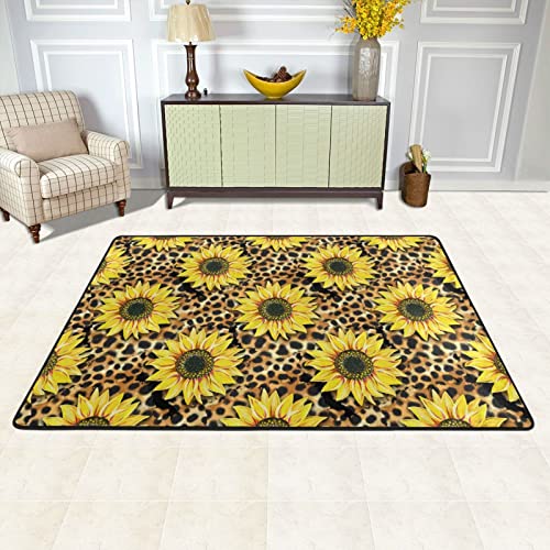 Leopard Area Rugs,Sunflowers Leopard Rug,Rugs Non Slip Bath Rug Carpet Soft Rugs Decor for Kitchen Bedroom Dining Home Room 36"X24"