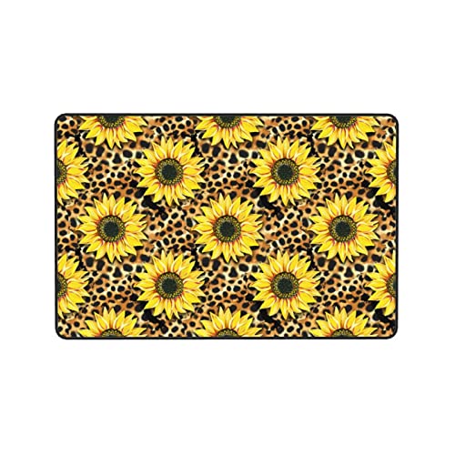 Leopard Area Rugs,Sunflowers Leopard Rug,Rugs Non Slip Bath Rug Carpet Soft Rugs Decor for Kitchen Bedroom Dining Home Room 36"X24"