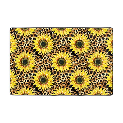 Leopard Area Rugs,Sunflowers Leopard Rug,Rugs Non Slip Bath Rug Carpet Soft Rugs Decor for Kitchen Bedroom Dining Home Room 36"X24"