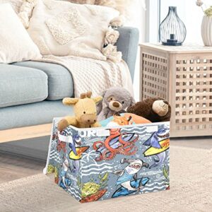 KEEPREAL Cute Cartoon Sea Fish Storage Basket Bin with lid, Large Cube Storage Box Collapsible Storage Organizer for Home Office Closet - 16.5 L x 12.6 W x 11.8 H