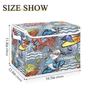 KEEPREAL Cute Cartoon Sea Fish Storage Basket Bin with lid, Large Cube Storage Box Collapsible Storage Organizer for Home Office Closet - 16.5 L x 12.6 W x 11.8 H