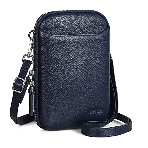 befen Cell Phone Purse Wallet Crossbody for Women, Genuine Leather Phone Bag Zip Around Crossbody Bag-Dark Blue