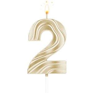 2.8inch birthday number candle, 3d candle cake topper cake numeral candles number candles for birthday, wedding, anniversary parties, celebration (gold, 2)