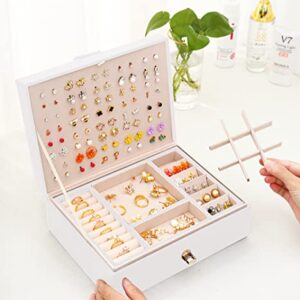 QBestry Stud Earring Organizer for Girls White Jewelry Box for Earrings Necklace Jewelry Organizer Studs,Girls Earring Box for Womens Necklace Holder Rings Organizer Jewelry Earring Storage Box,White