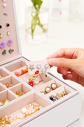 QBestry Stud Earring Organizer for Girls White Jewelry Box for Earrings Necklace Jewelry Organizer Studs,Girls Earring Box for Womens Necklace Holder Rings Organizer Jewelry Earring Storage Box,White