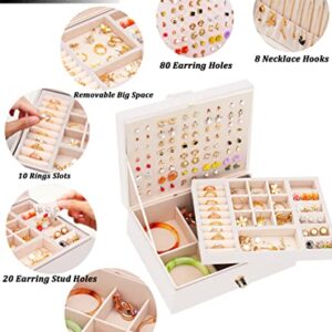 QBestry Stud Earring Organizer for Girls White Jewelry Box for Earrings Necklace Jewelry Organizer Studs,Girls Earring Box for Womens Necklace Holder Rings Organizer Jewelry Earring Storage Box,White