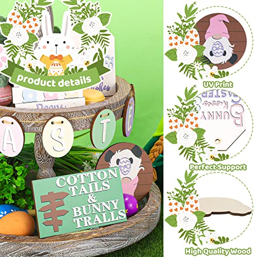 QUEEN KING 12 Set Easter Tiered Tray Decorations Plush Bunny Gnome Egg Happy Easter Wood Sign Spring Tiered Tray Decor with Hemp Rope for Easter Tiered Tray Spring Party Decor