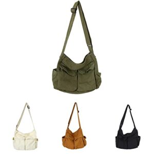 women’s canvas hobo bag large crossbody messenger bag with multiple pockets shoulder shoulder tote bag for men green