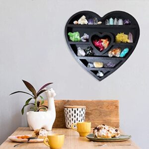 Neegaurd Wood Crystal Display Shelf for Stones Wooden Heart Shaped Shelf for Crystals and Stones Black Crystal Holder Crystal Organizer Shelf for Living Room, Bed Room (Heart Shape)