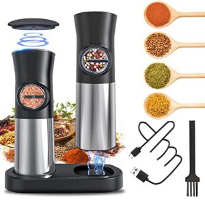 2023 upgraded electric salt and pepper grinder set rechargeable, automatic salt and pepper grinder with led light, adjustable coarseness one hand operation gravity pepper mill grinder refillable