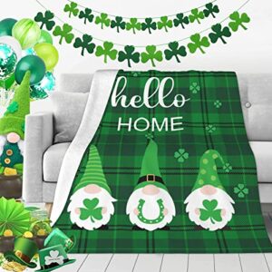 lariau st. patrick’s day gnome blanket irish festival shamrocks green plaid blanket cute lucky leprechaun decorations blanket for couch bed sofa 50×60 inches