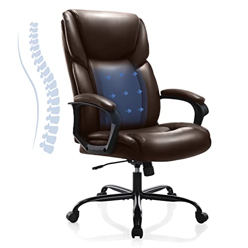 Office Chair, Desk Chair Executive Office Chair High Back Home Office Desk Chairs with Soft Armrest, Height Adjustable Ergonomic Computer Chair with Lumbar Support, Big and Tall Bonded Leather Chair