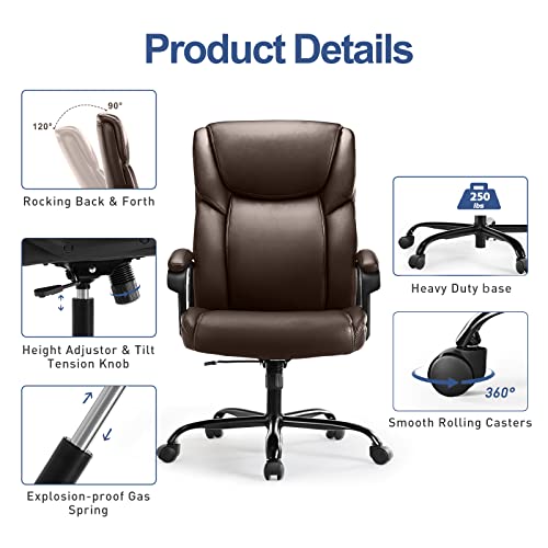 Office Chair, Desk Chair Executive Office Chair High Back Home Office Desk Chairs with Soft Armrest, Height Adjustable Ergonomic Computer Chair with Lumbar Support, Big and Tall Bonded Leather Chair