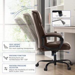 Office Chair, Desk Chair Executive Office Chair High Back Home Office Desk Chairs with Soft Armrest, Height Adjustable Ergonomic Computer Chair with Lumbar Support, Big and Tall Bonded Leather Chair