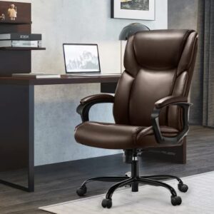 Office Chair, Desk Chair Executive Office Chair High Back Home Office Desk Chairs with Soft Armrest, Height Adjustable Ergonomic Computer Chair with Lumbar Support, Big and Tall Bonded Leather Chair