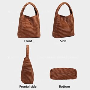 Fashion Woven Purse for Women Top-handle Shoulder Bag Neoprene Hobo Tote Retro Wrist Bag Travel Handbag Work Shopping Daily (Black)