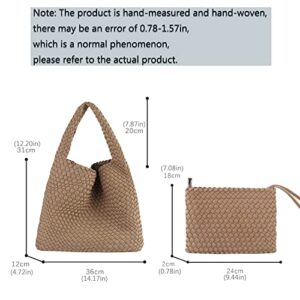 Fashion Woven Purse for Women Top-handle Shoulder Bag Neoprene Hobo Tote Retro Wrist Bag Travel Handbag Work Shopping Daily (Black)